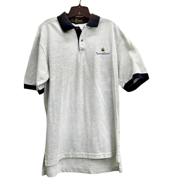Apple | Shirts | Vintage Apple Computer Employee Polo Gray Blue Think ...